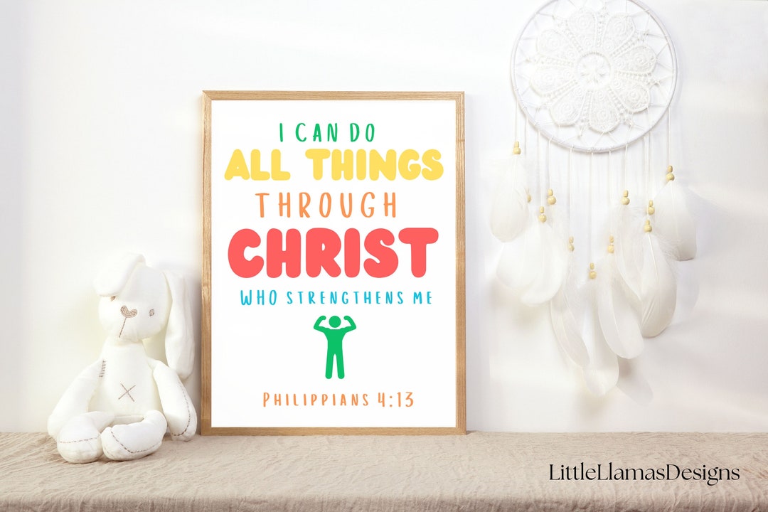 Philippians 4:13 Kids Poster, Rainbow Bible Verse Kid Poster, Bible ...