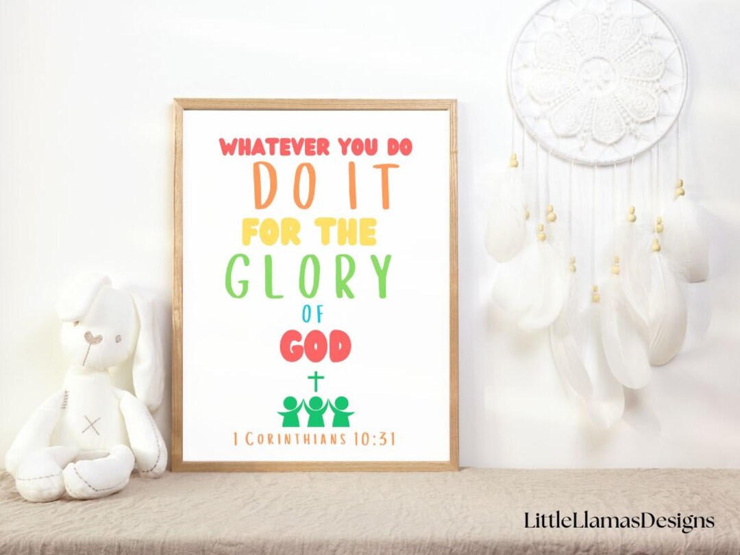 Rainbow Bible Verse Kid Poster, 1 Corinthians 10:31 Kids Poster, Bible ...