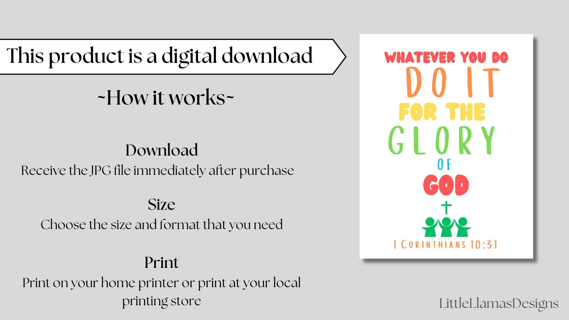 Rainbow Bible Verse Kid Poster, 1 Corinthians 10:31 Kids Poster, Bible ...