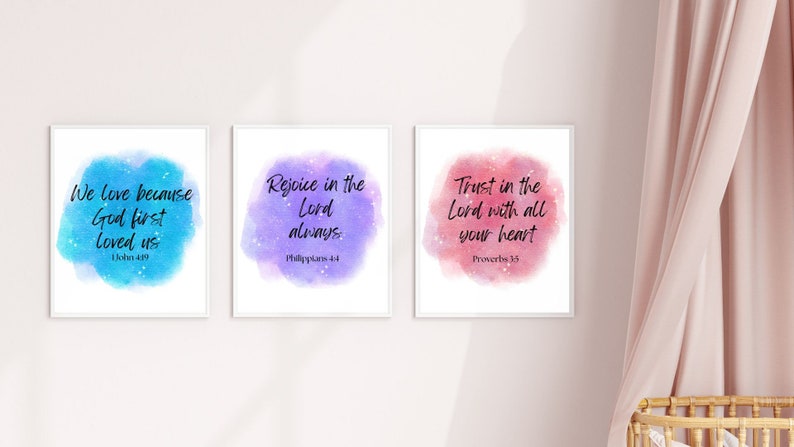 Set of 3 Bible Verse Posters, Kids Room Christian Posters, Girls Room ...