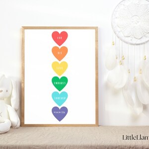 Rainbow Bible Verse Poster, Kids Bible Verse Poster, Psalm 136 Poster ...