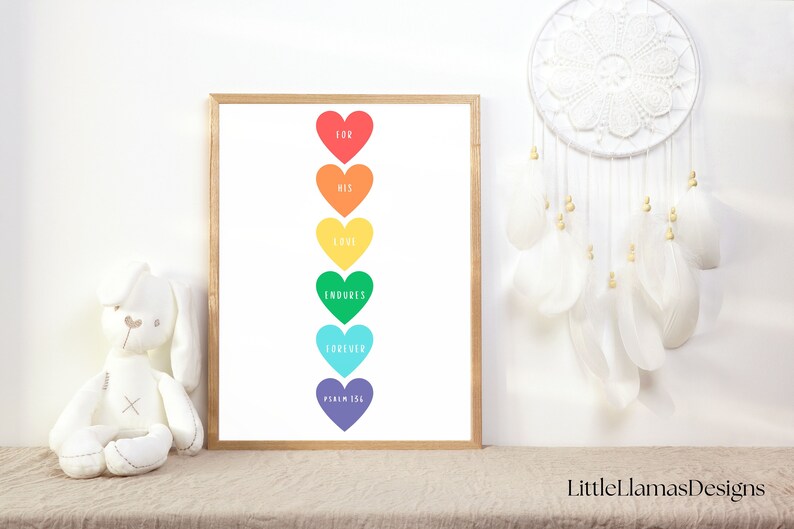 Rainbow Bible Verse Poster, Kids Bible Verse Poster, Psalm 136 Poster ...