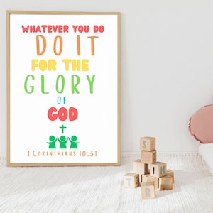Rainbow Bible Verse Kid Poster, 1 Corinthians 10:31 Kids Poster, Bible ...