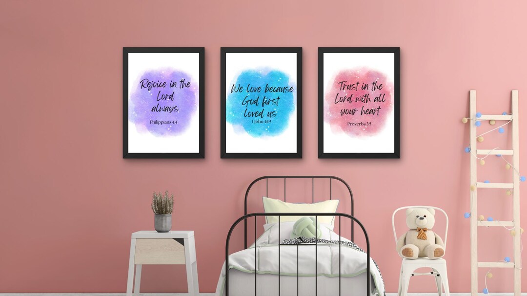 Set of 3 Bible Verse Posters, Kids Room Christian Posters, Girls Room ...