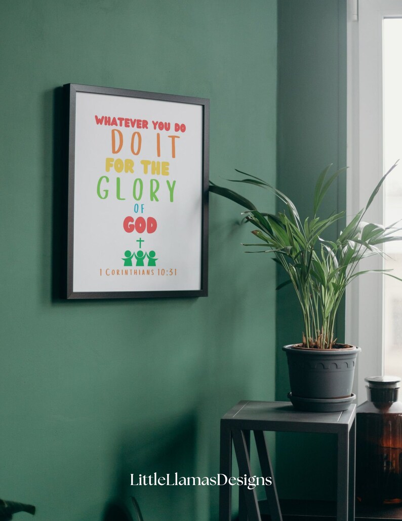 Rainbow Bible Verse Kid Poster, 1 Corinthians 10:31 Kids Poster, Bible ...