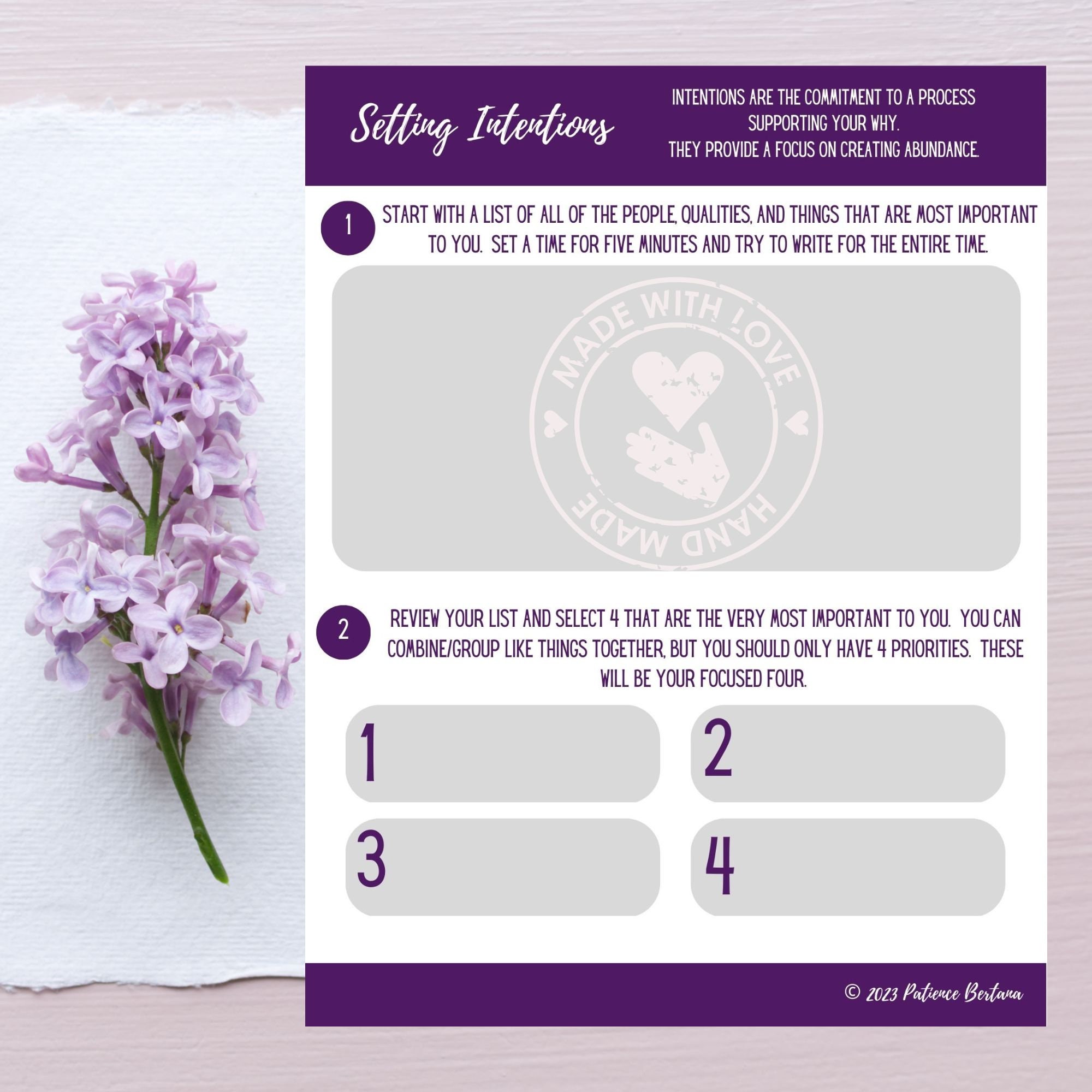 Printable Intentions Worksheet Focus on What's Most Important Goal ...