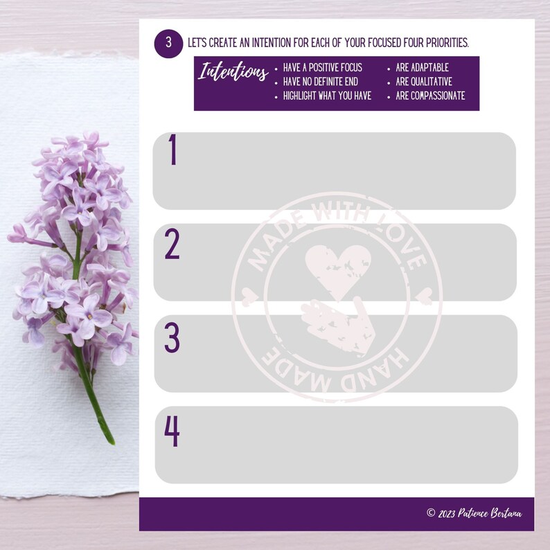 Printable Intentions Worksheet Focus on What's Most Important Goal ...