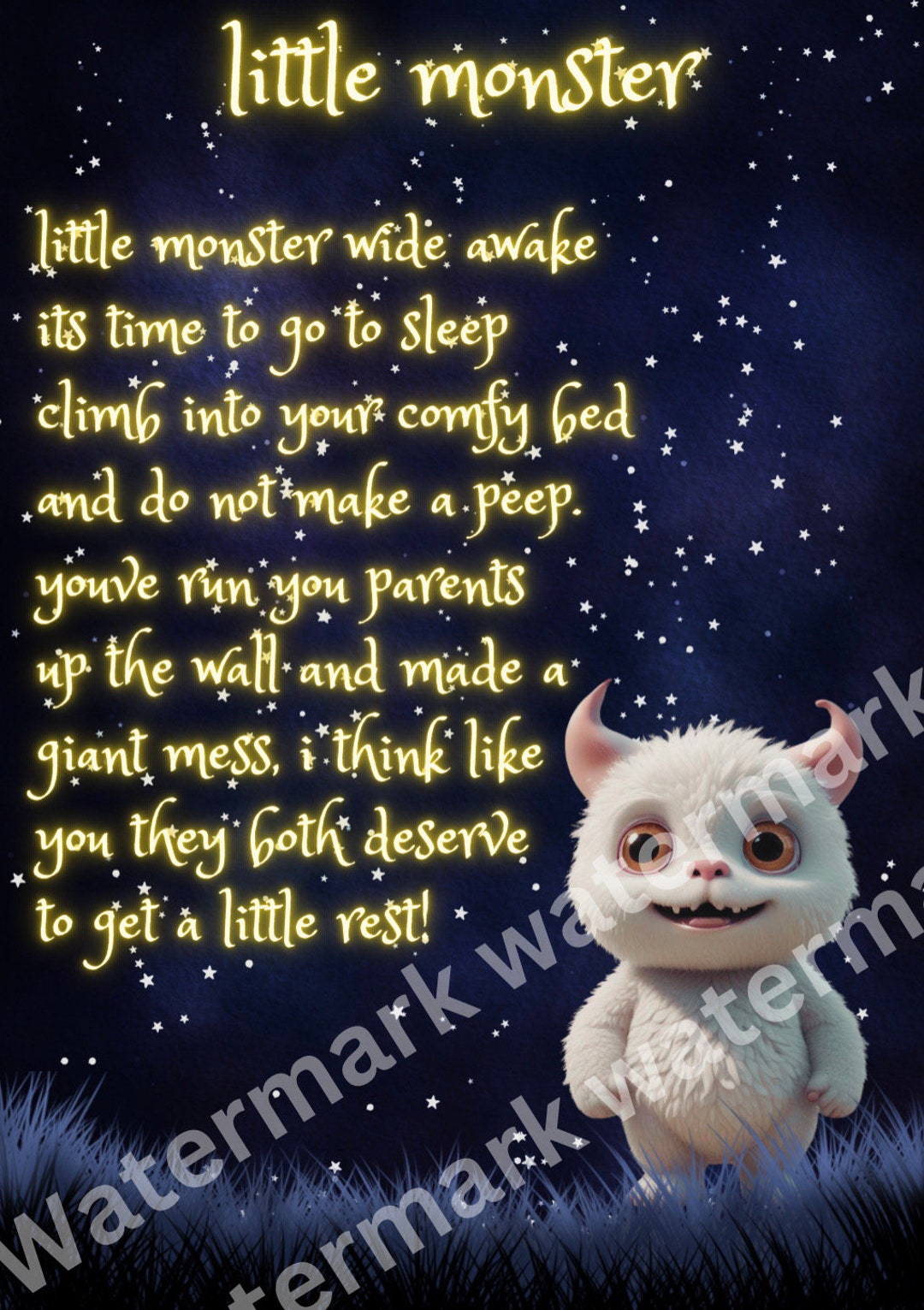 Digital Print Monster Nursery Kids Room Poem Funny Cute Gift - Etsy