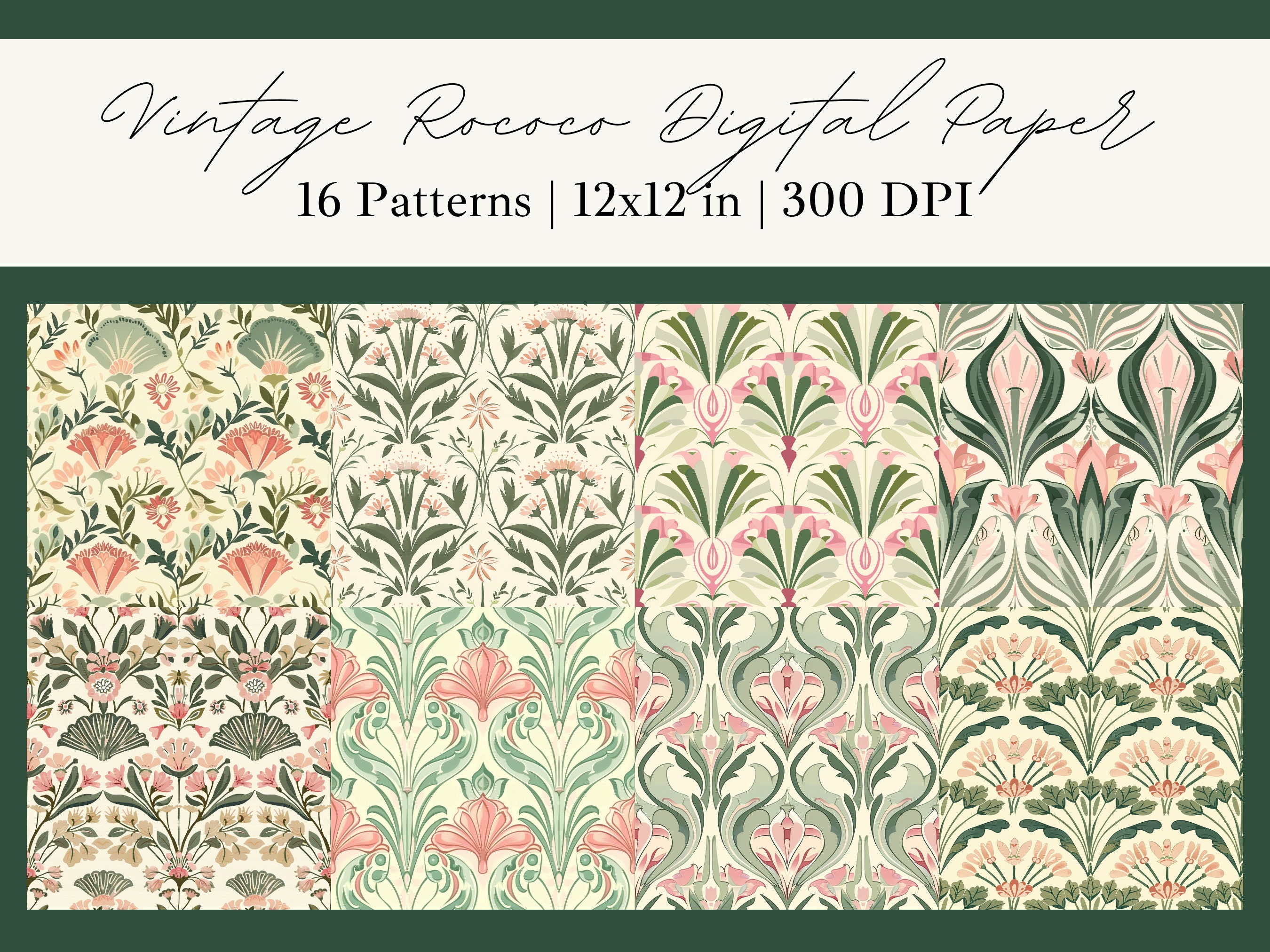 Vintage Rococo Digital Paper Rococo Seamless Pattern Vintage Floral ...