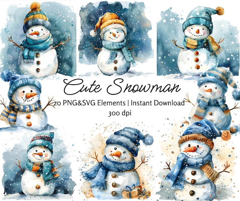 Watercolor Snowman Clipart Snowman Clip Art Snowman PNG Snowman SVG ...