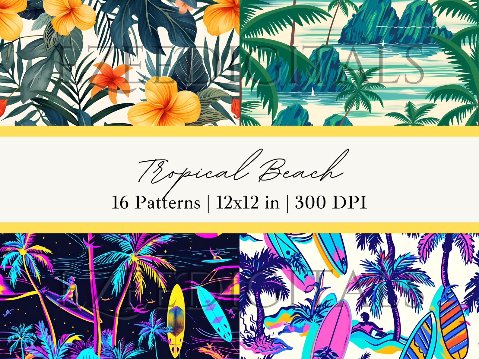 Tropical Beach Seamless Pattern Tropical Beach Digital Paper Beach ...