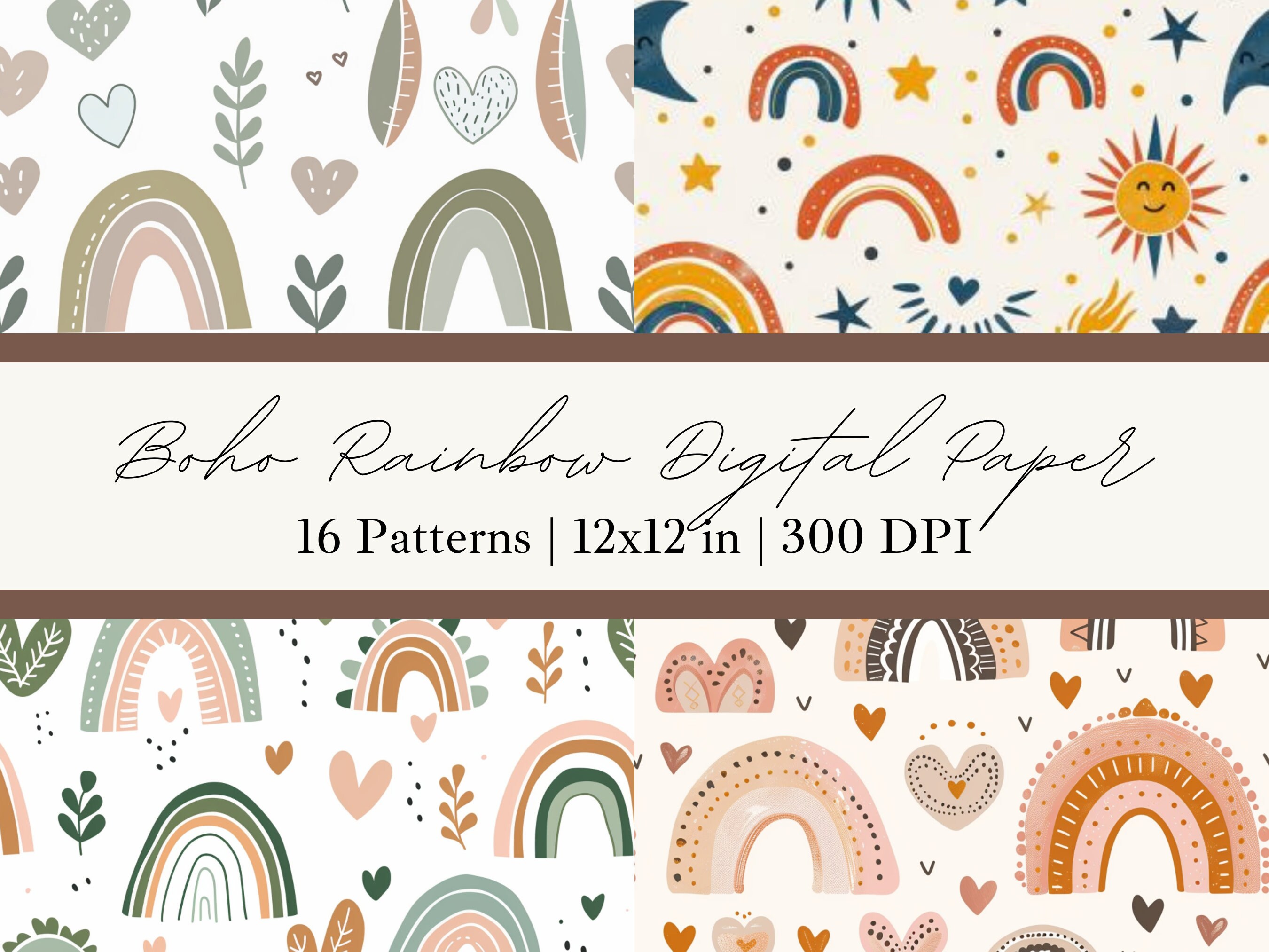 Boho Rainbow Seamless Digital Paper Rainbow Boho Nursery Wallpaper ...