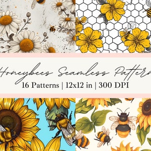 Bee Seamless Pattern Honeybee Digital Paper Bees Wallpaper Bee Digital ...