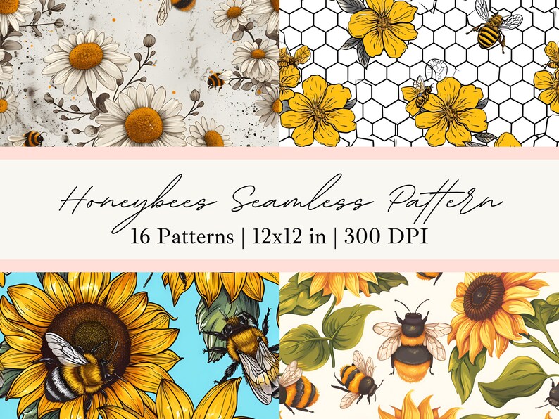 Bee Seamless Pattern Honeybee Digital Paper Bees Wallpaper Bee Digital ...