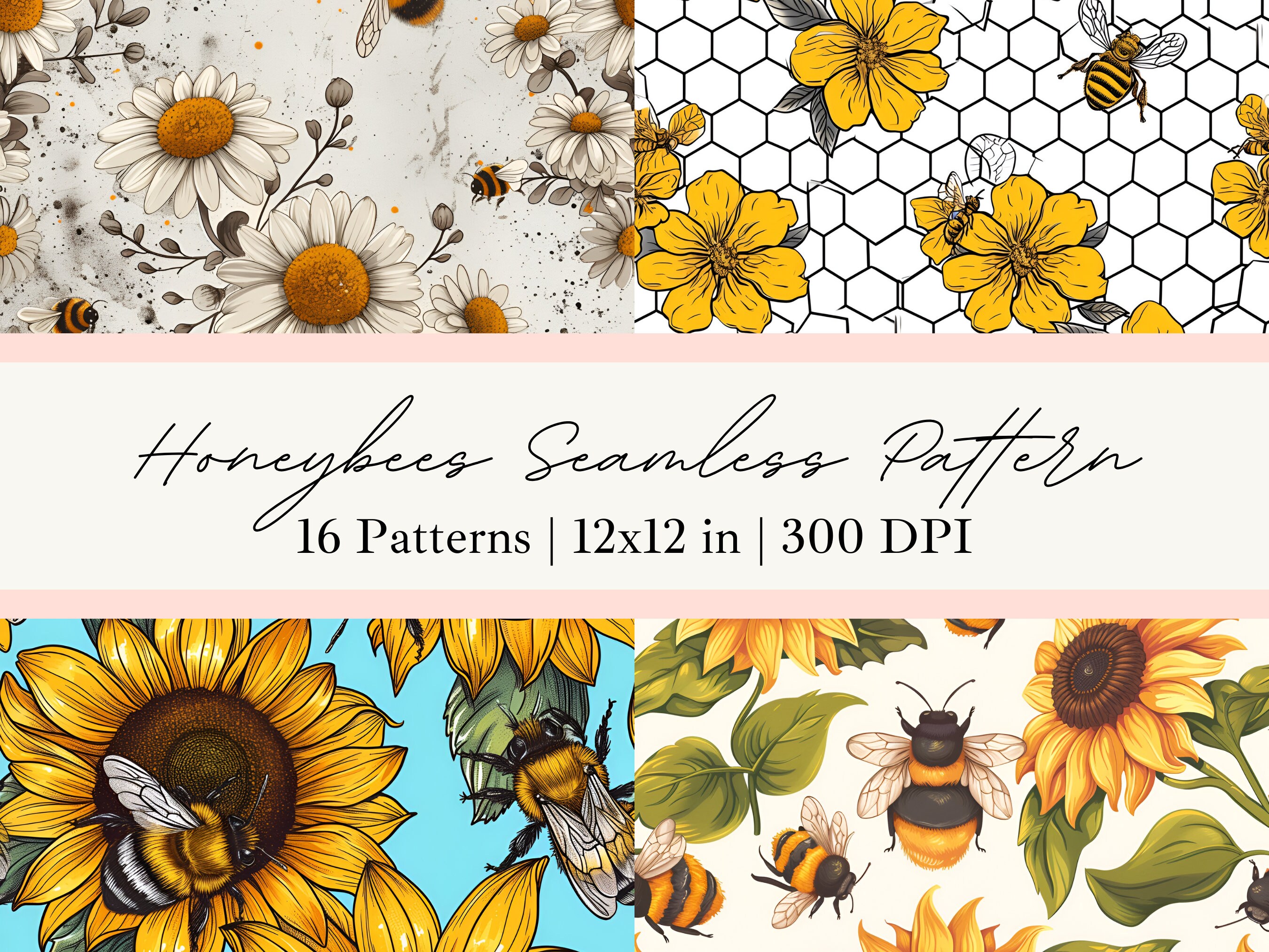 Bee Seamless Pattern Honeybee Digital Paper Bees Wallpaper Bee Digital ...