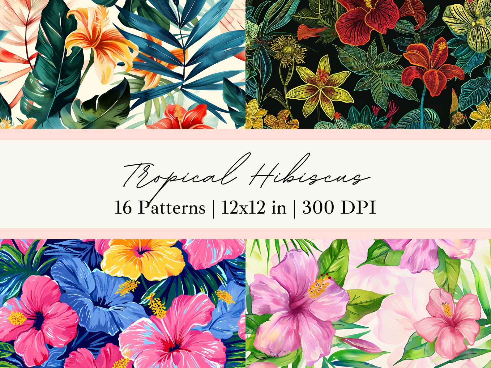 Tropical Hibiscus Seamless Pattern Tropical Digital Paper Floral ...