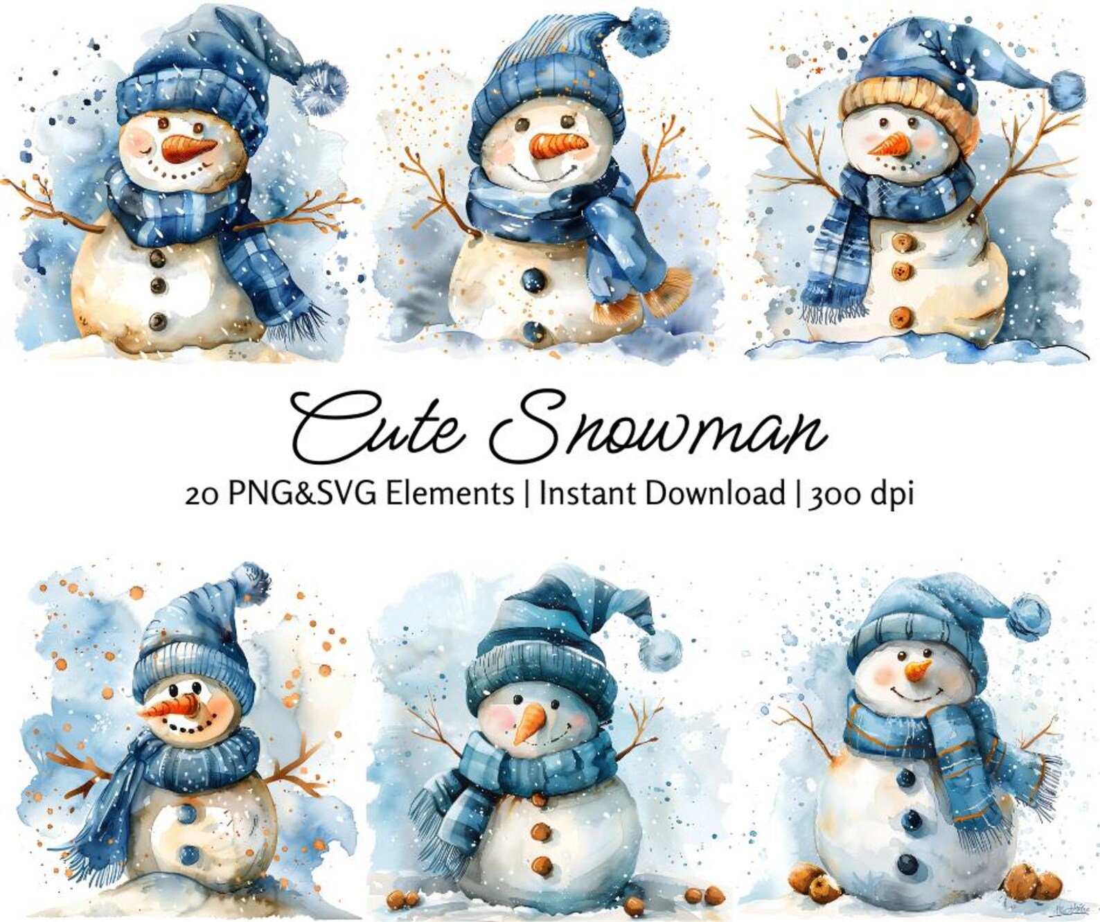 Watercolor Snowman Clipart Snowman Clip Art Snowman PNG Snowman SVG ...