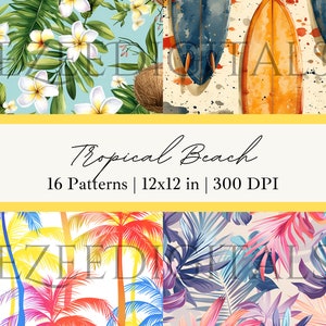 Tropical Beach Seamless Pattern Tropical Beach Digital Paper Beach ...