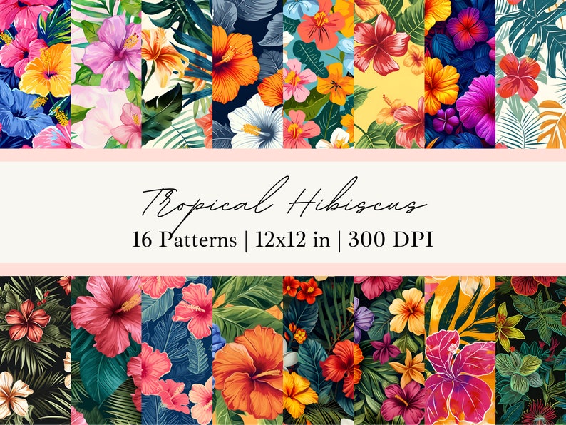 Tropical Hibiscus Seamless Pattern Tropical Digital Paper Floral ...