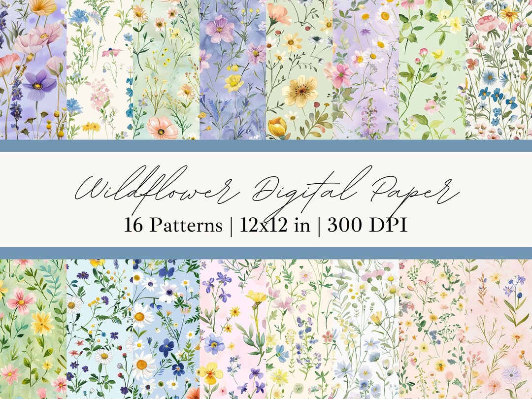 16 Vintage Wildflowers Seamless Digital Papers, Wildflower Seamless ...