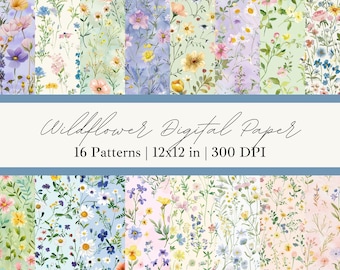 24 Vintage Wildflowers Seamless Digital Papers, Wildflower Seamless ...