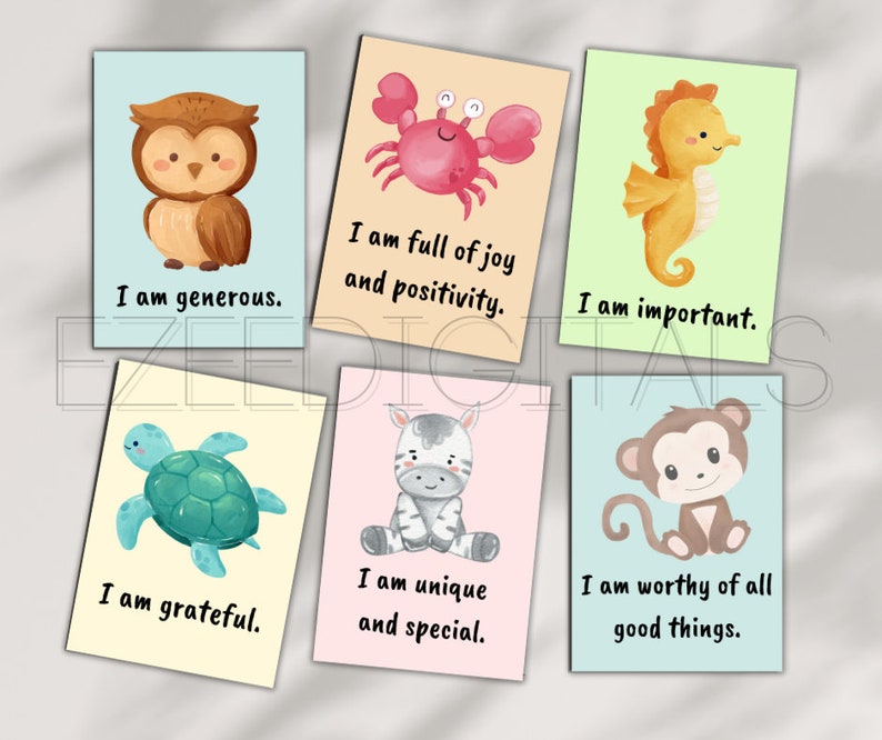 Printable Children's Positive Affirmation Cards, Set of 50 Kids ...