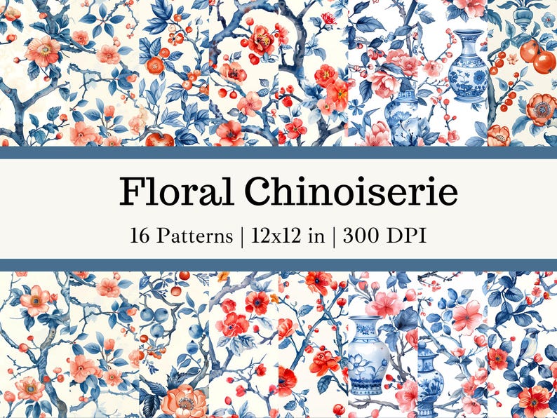 Chinoiserie Seamless Pattern Chinoiserie Digital Paper Chinoiserie ...