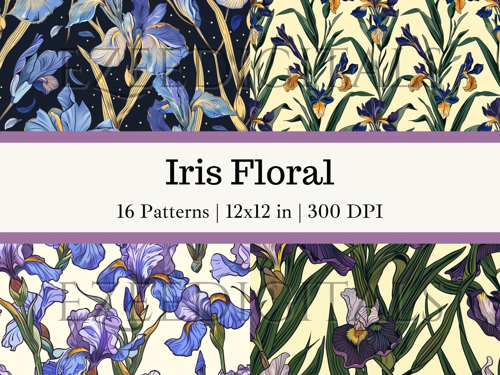 Iris Seamless Pattern Iris Digital Paper Floral Wallpaper Iris ...