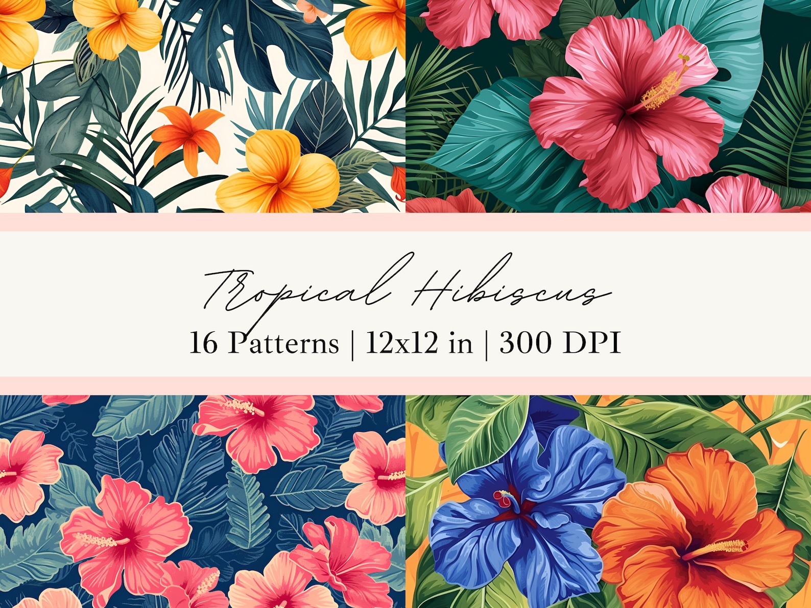 Tropical Hibiscus Seamless Pattern Tropical Digital Paper Floral ...