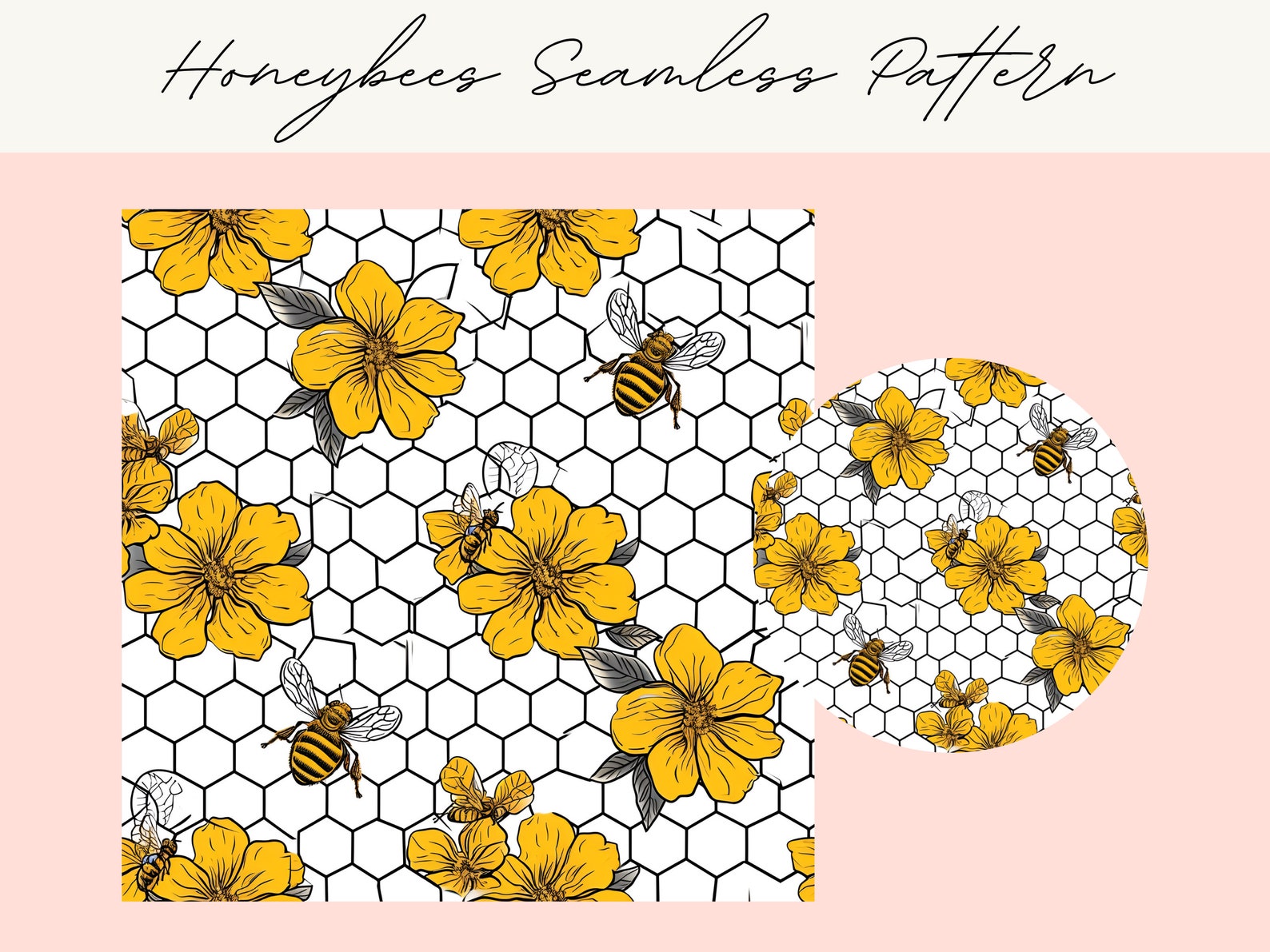 Bee Seamless Pattern Honeybee Digital Paper Bees Wallpaper Bee Digital ...