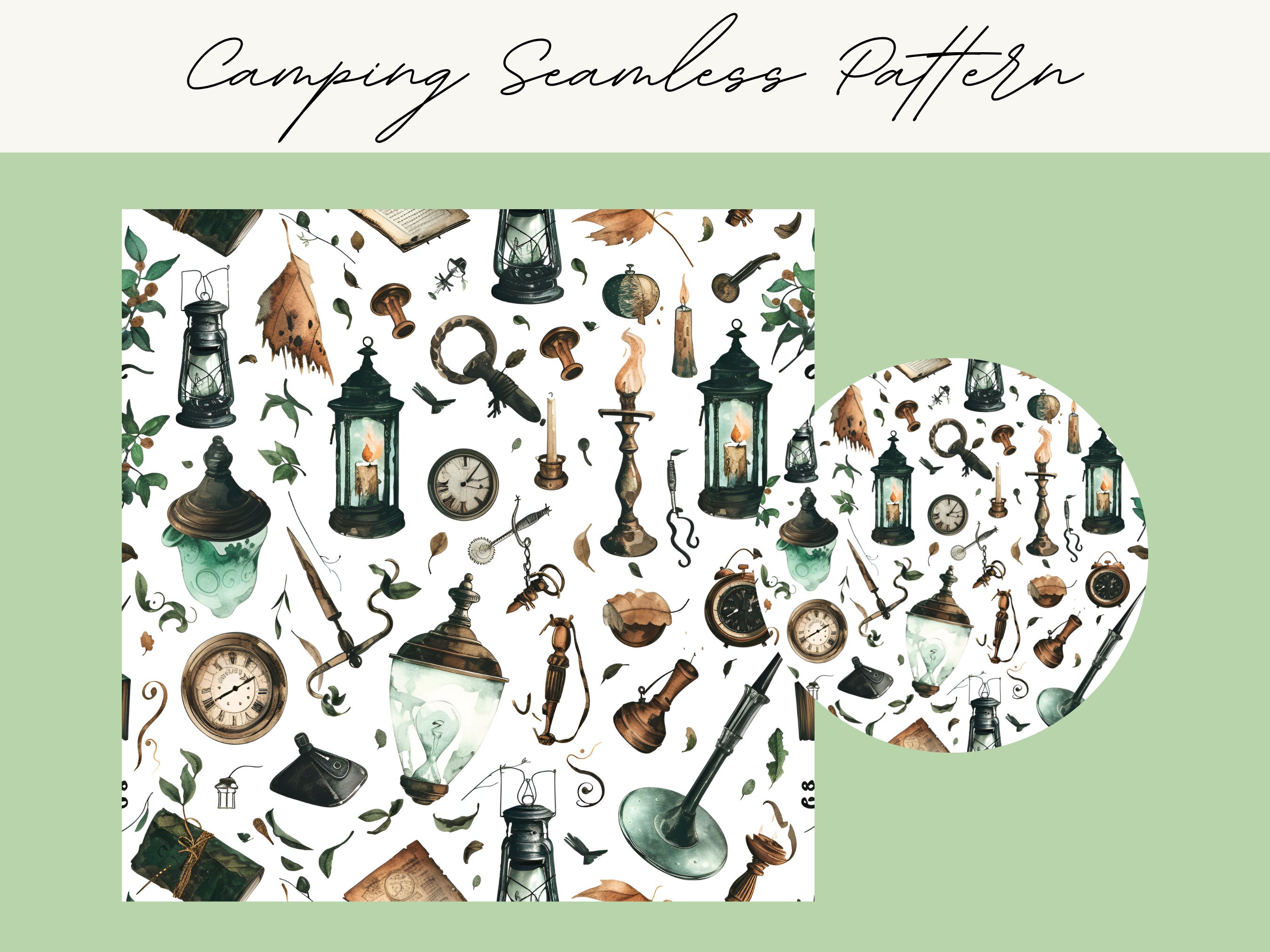 Camping Digital Paper Hiking Seamless Pattern Outdoor Wallpaper Camp ...