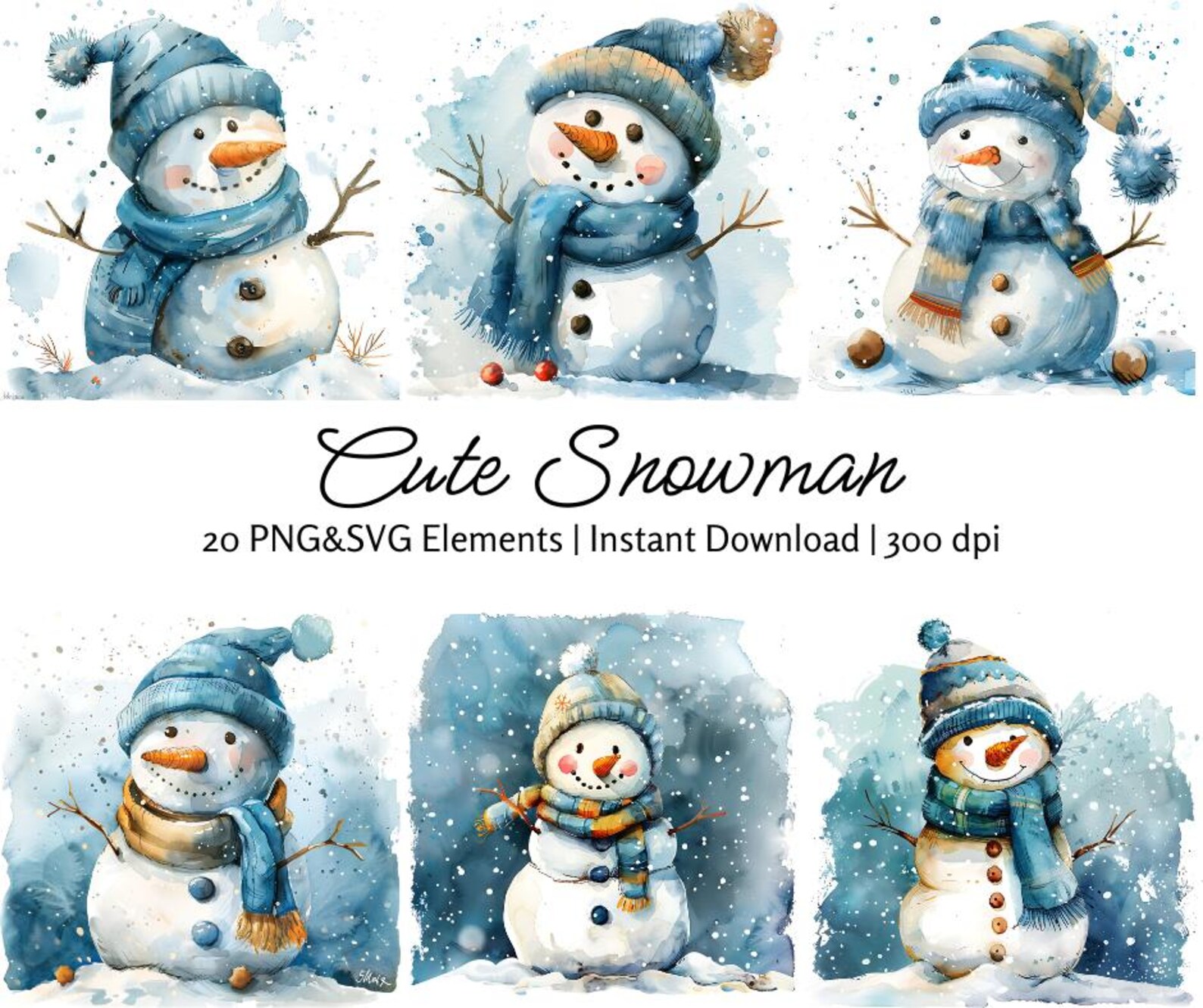 Watercolor Snowman Clipart Snowman Clip Art Snowman PNG Snowman SVG ...
