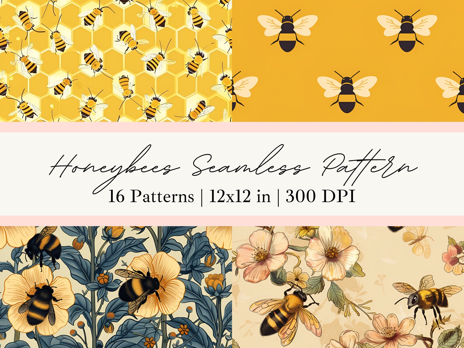 Bee Seamless Pattern Honeybee Digital Paper Bees Wallpaper Bee Digital ...