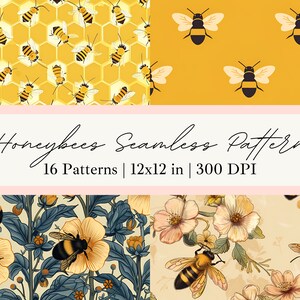 Bee Seamless Pattern Honeybee Digital Paper Bees Wallpaper Bee Digital ...