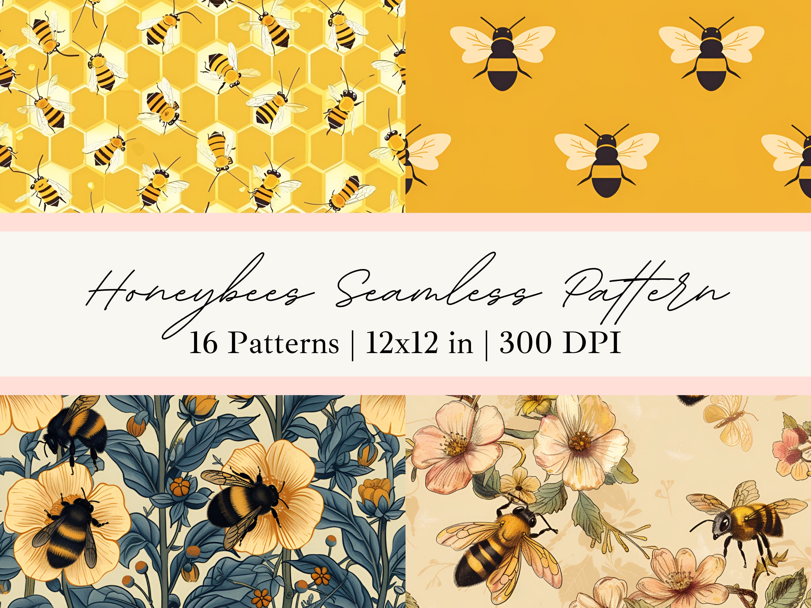 Bee Seamless Pattern Honeybee Digital Paper Bees Wallpaper Bee Digital ...