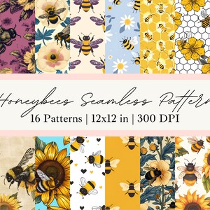 Bee Seamless Pattern Honeybee Digital Paper Bees Wallpaper Bee Digital ...