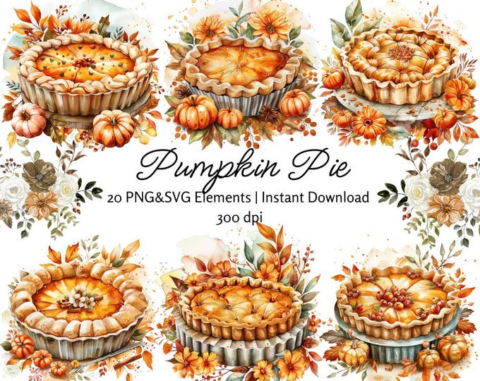 Watercolor Pumpkin Pie, PNG Instant Download File, Fall Clipart ...