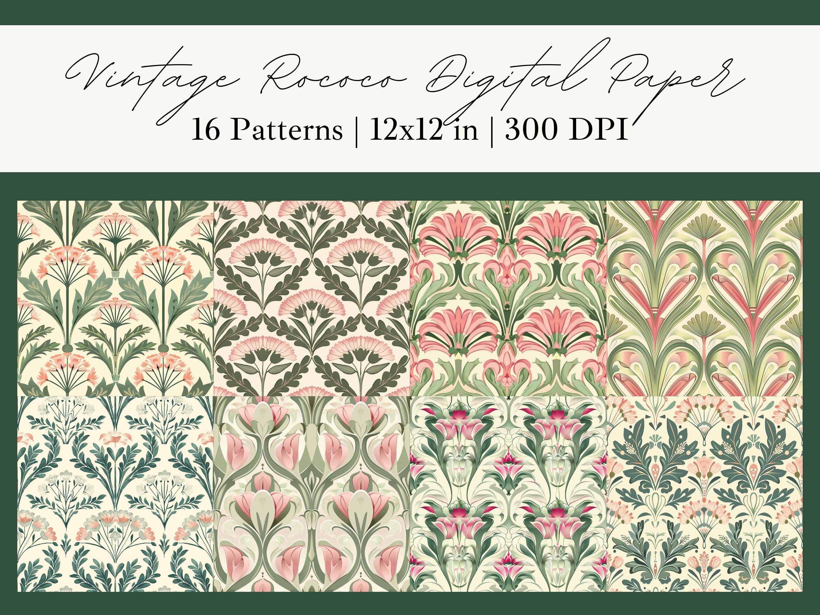 Vintage Rococo Digital Paper Rococo Seamless Pattern Vintage Floral ...