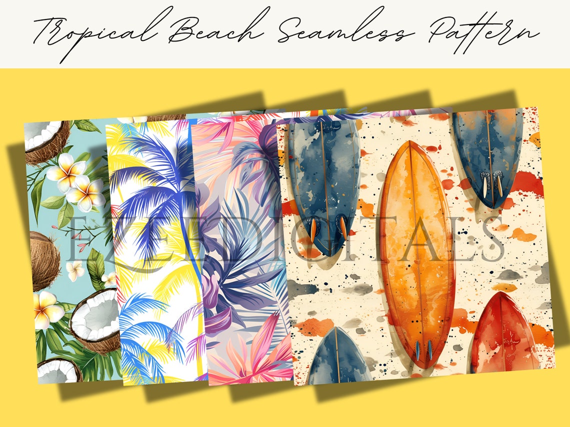 Tropical Beach Seamless Pattern Tropical Beach Digital Paper Beach ...