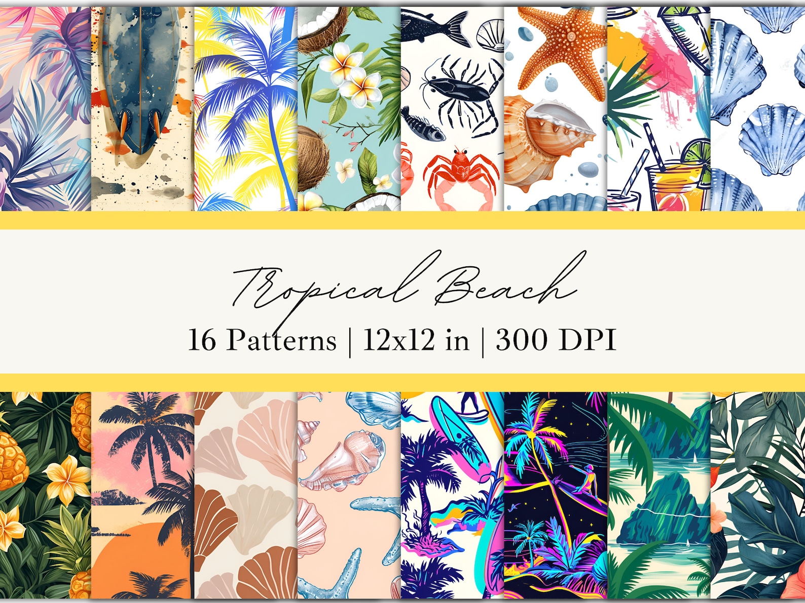 Tropical Beach Seamless Pattern Tropical Beach Digital Paper Beach ...
