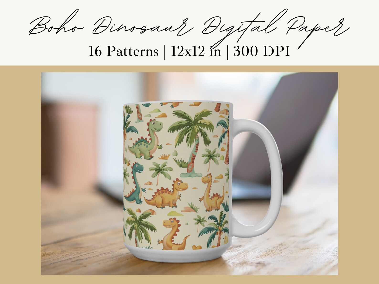 Boho Dinosaur Seamless Digital Papers, Dinosaur Seamless Pattern ...