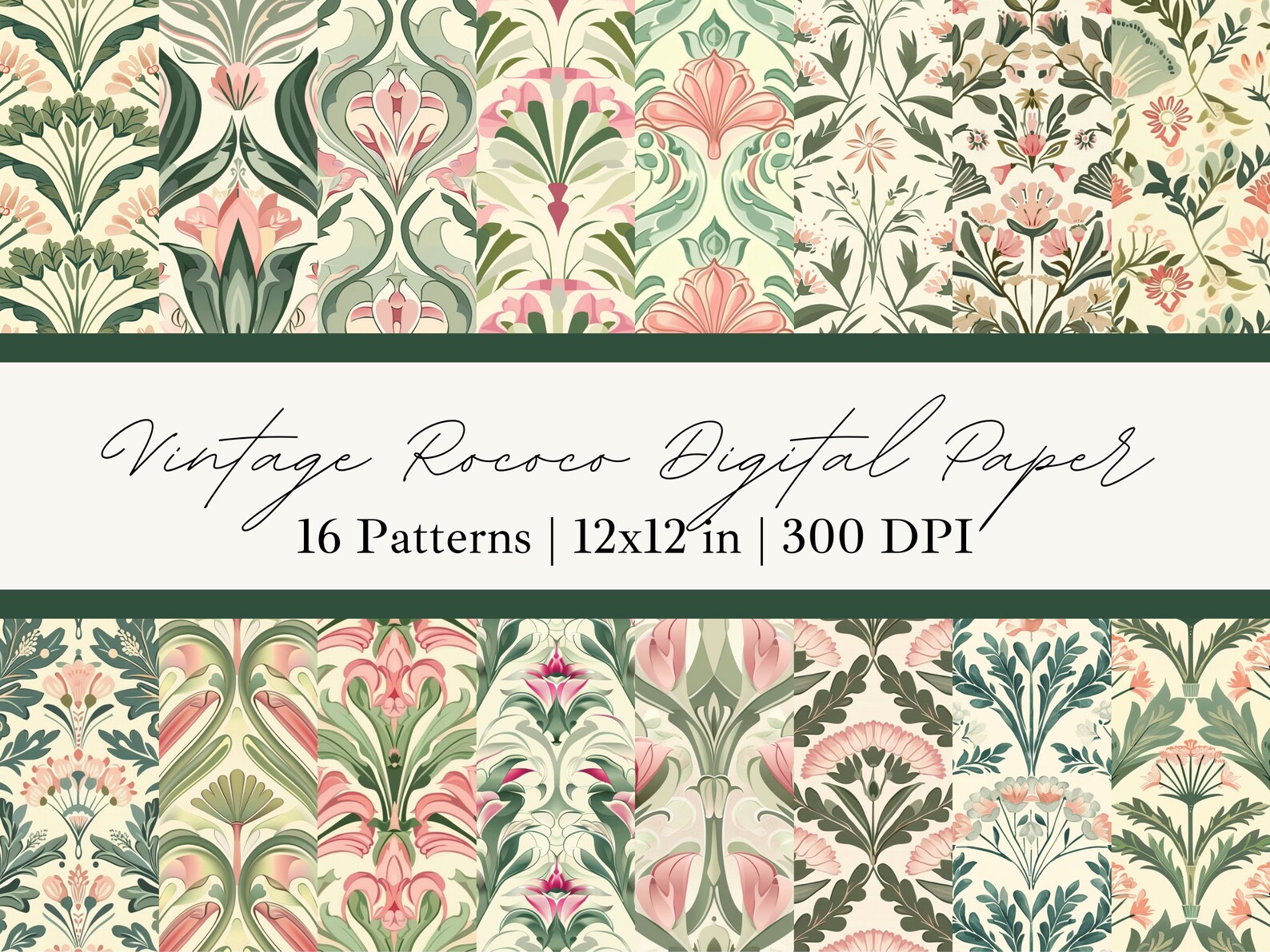Vintage Rococo Digital Paper Rococo Seamless Pattern Vintage Floral ...