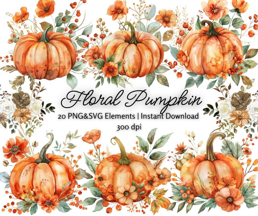 Floral Pumpkin Clipart Floral Pumpkin PNG Floral Pumpkin SVG Autumn ...