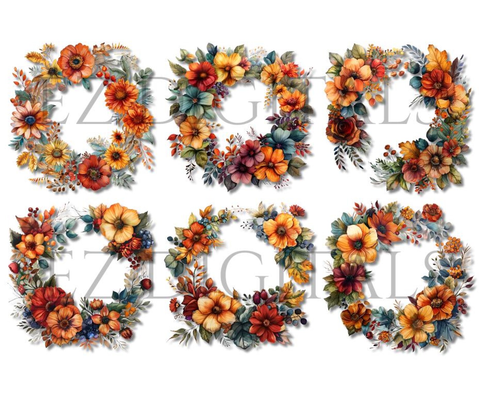 Fall Wreath Clipart Autumn Wreath Clipart Fall Wreath PNG Floral Wreath ...