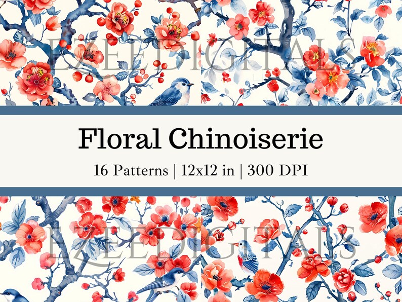 Chinoiserie Seamless Pattern Chinoiserie Digital Paper Chinoiserie ...