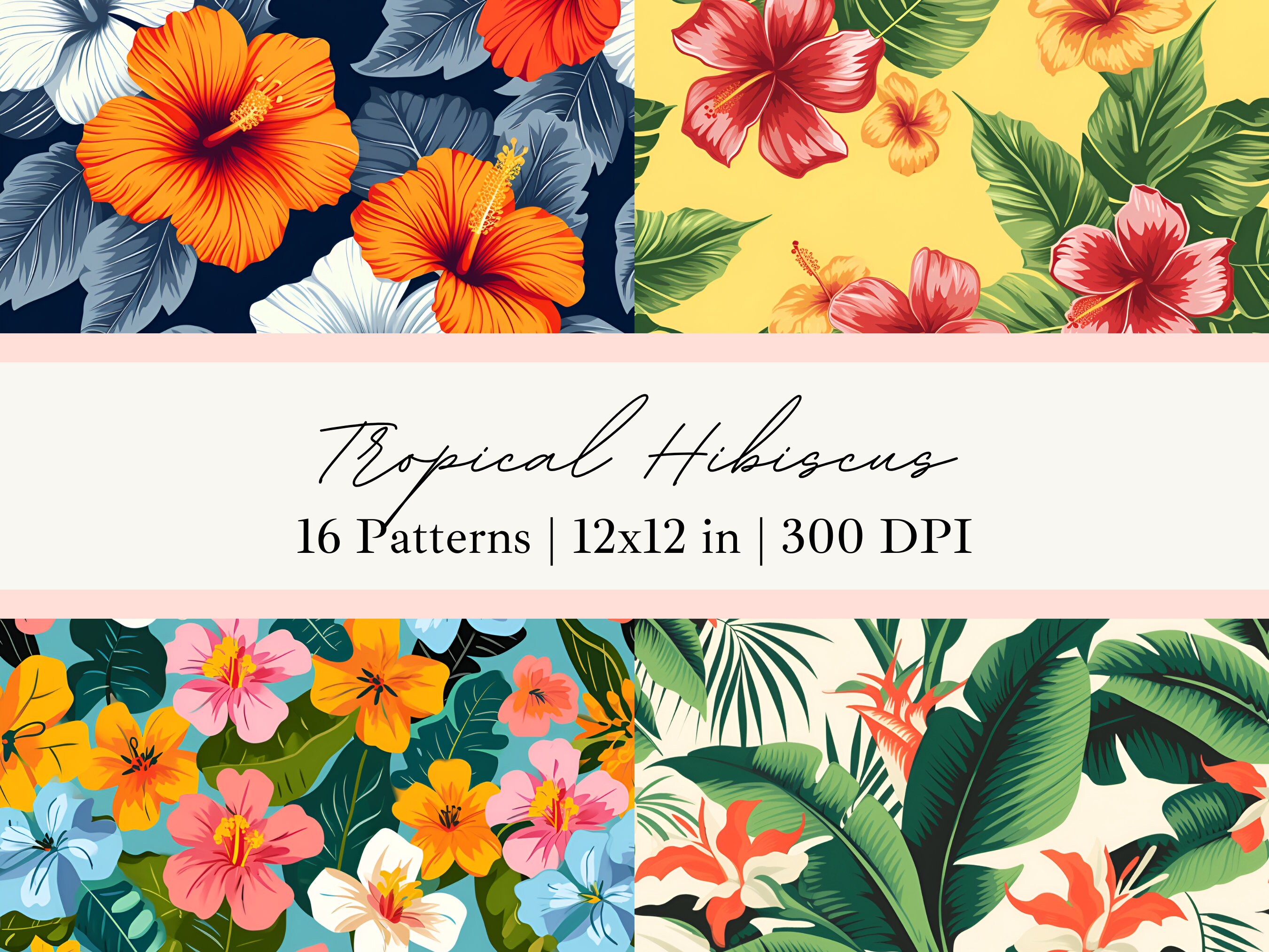 Tropical Hibiscus Seamless Pattern Tropical Digital Paper Floral ...