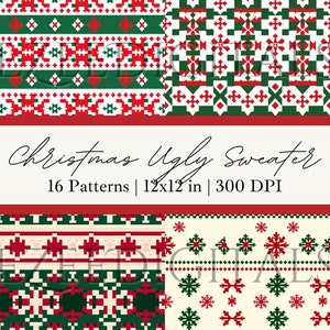 Christmas Ugly Sweater Seamless Pattern Sweater Digital Paper Christmas ...
