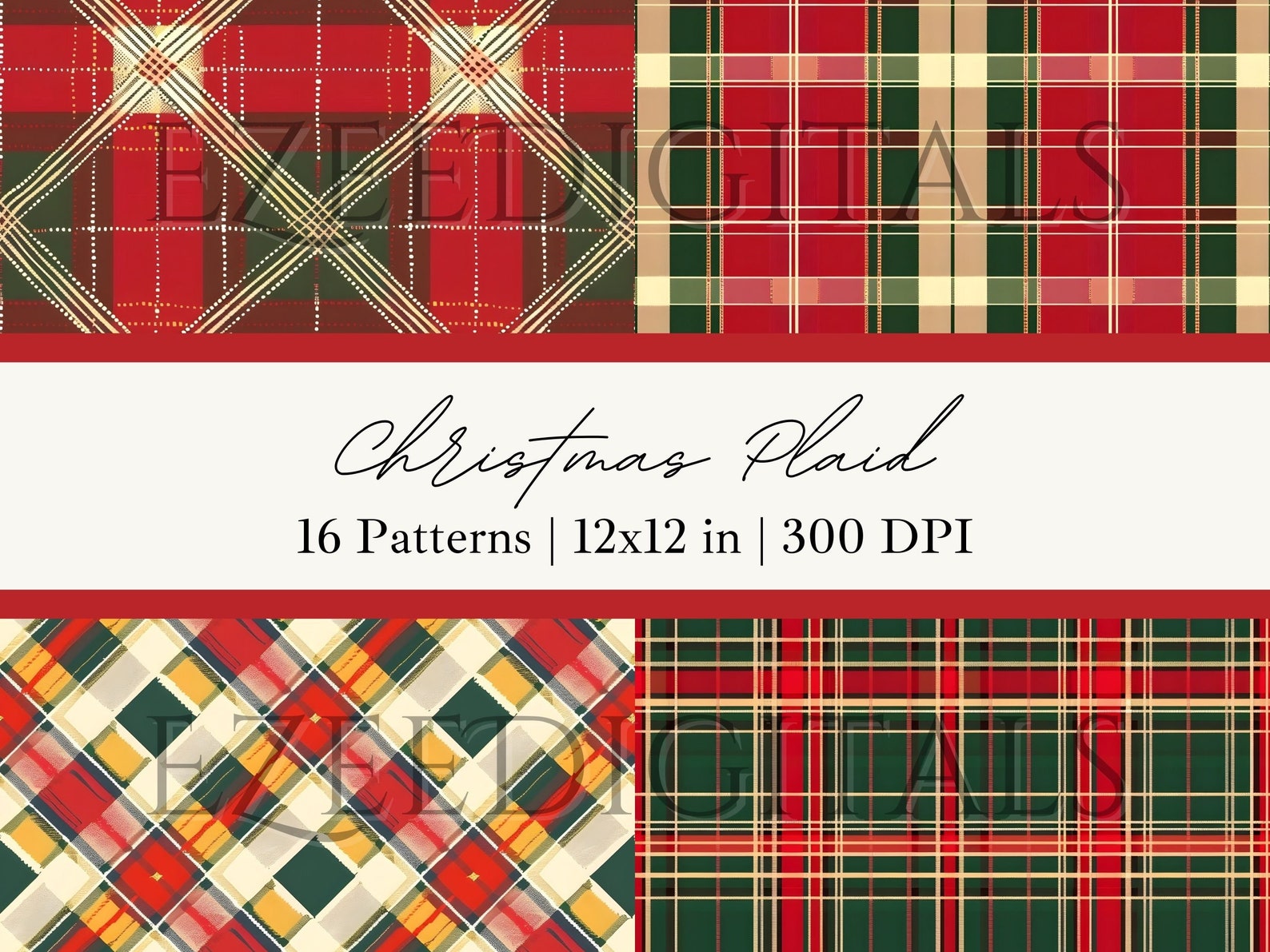 Christmas Plaid Seamless Pattern Christmas Plaid Digital Paper ...