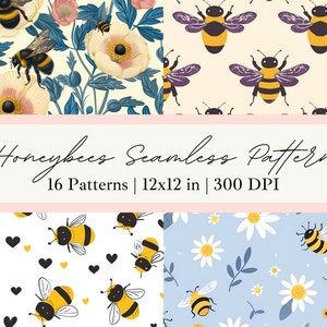 Bee Seamless Pattern Honeybee Digital Paper Bees Wallpaper Bee Digital ...