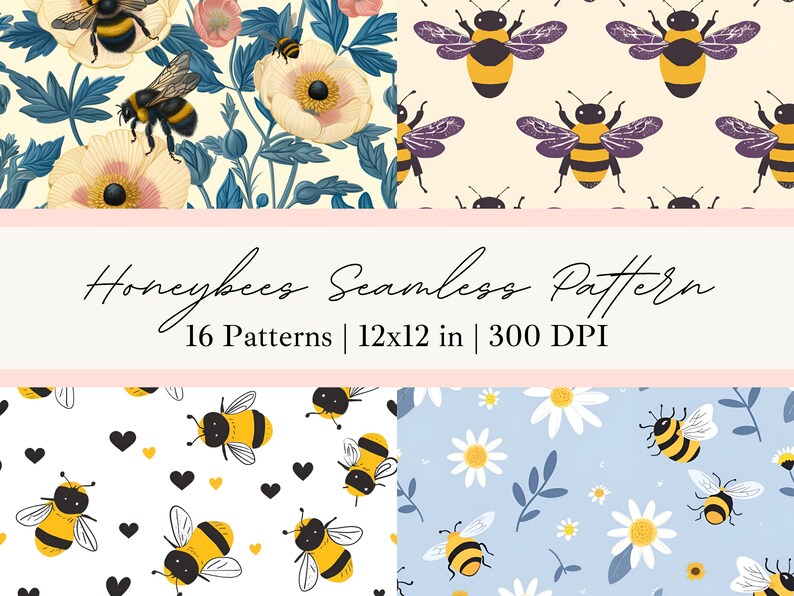 Bee Seamless Pattern Honeybee Digital Paper Bees Wallpaper Bee Digital ...
